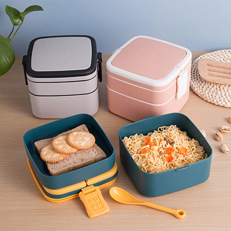 Portable-2-Layer-Healthy-Lunch-Box-Food-Container-Microwave-Oven-Lunch ...