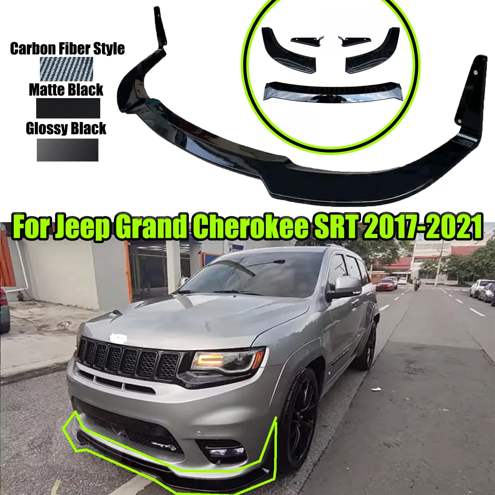 Car Front Bumper Lip For Jeep Grand Cherokee Trackhawk 2018-2021/SRT ...