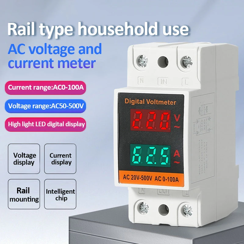 Single-Phase-Electric-Energy-Meter-AC50-500V-0-100A-Din-Rail-Dual ...