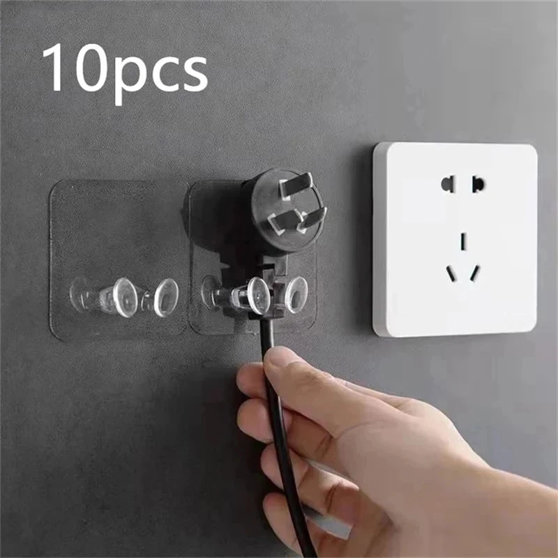 10Pcs-Wall-Storage-Transparent-Hook-Punch-free-Power-Plug-Socket-Holder ...