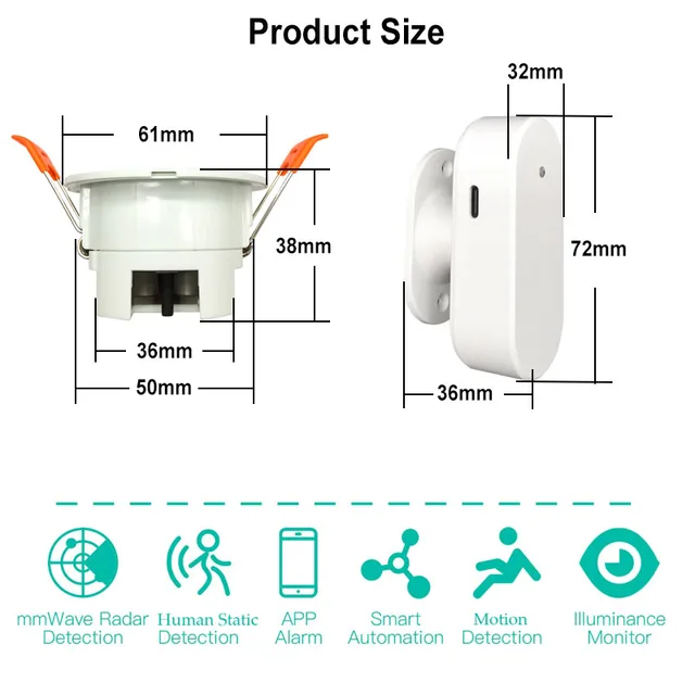 Tuya Smart WiFi Zigbee Millimeter Wave Radar Motion Sensor Human ...