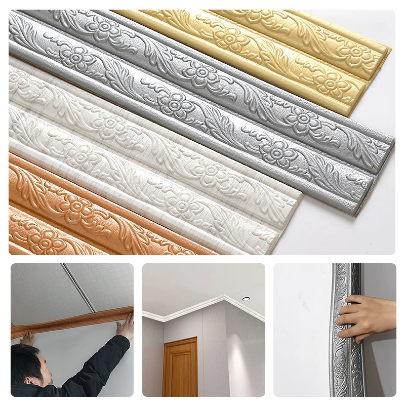 2-3mx8cmx4mm-Wall-Stickers-Line-3D-Foam-Self-Adhesive-Wall-Edge-Strip ...