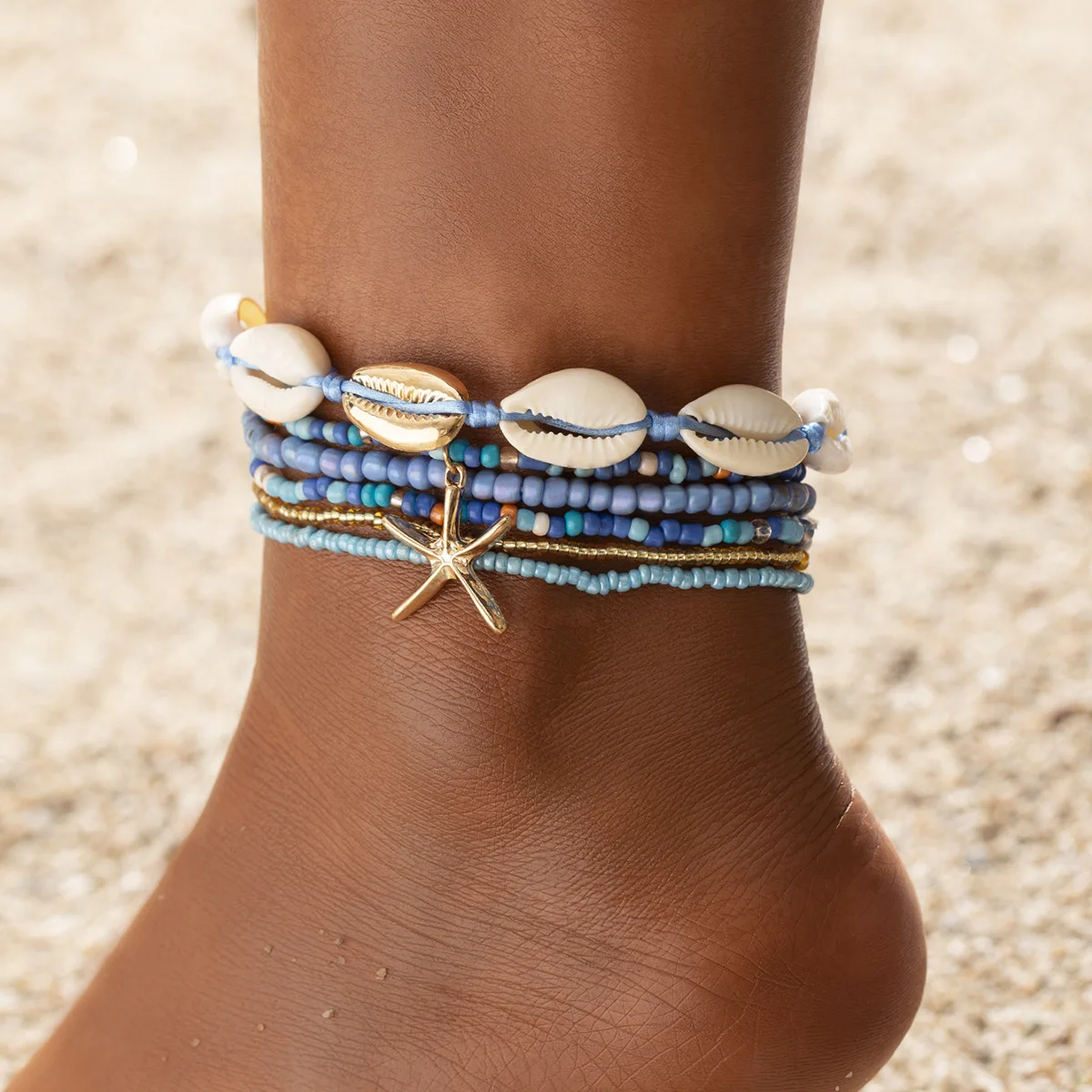 Bohemia-Multilayer-Rice-Bead-Conch-Shell-Anklet-Set-Women-Starfish ...