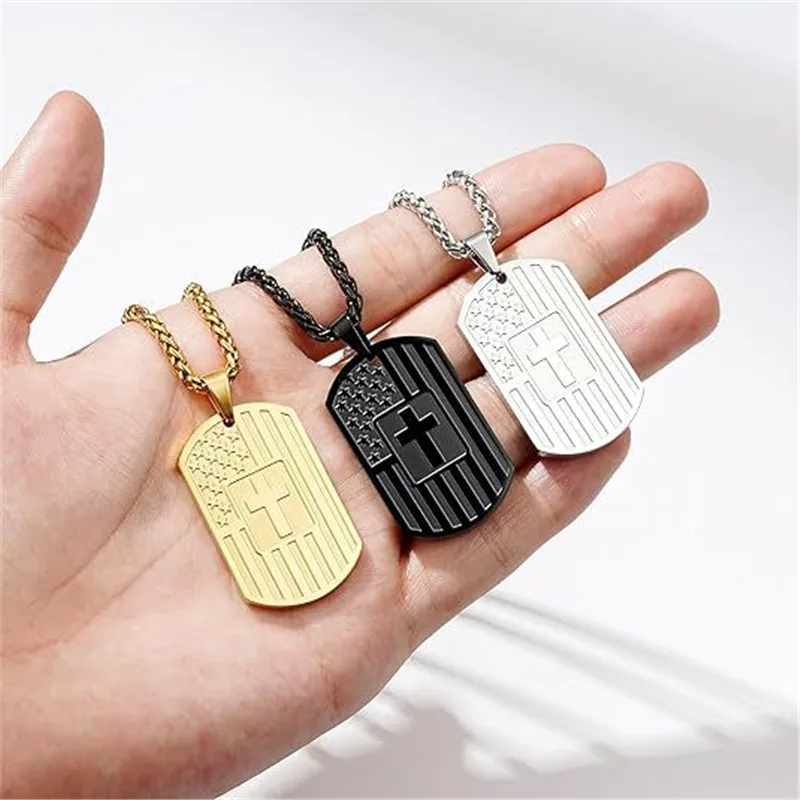 Male's Stainless Steel Military Dog Tags Pendant Necklace Engraved ...