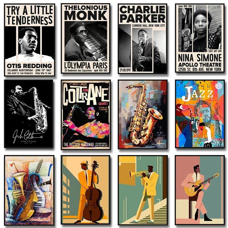 Jazz-Music-Saxophone-Guitar-and-John-Coltrane-Wall-Art-Poster-Canvas ...