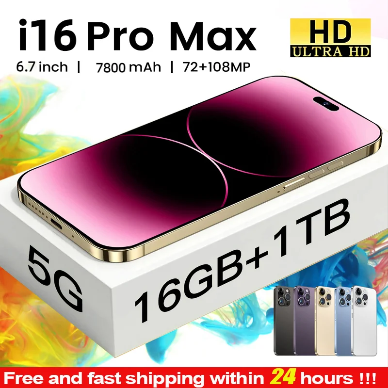 I16 Pro Max Fingerprint Unlocking Smartphone 6.7-inch Full Screen Face ...