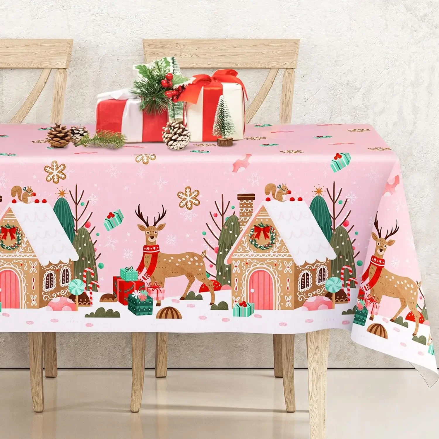 Christmas-Gingerbread-House-Reindeer-Fabric-Tablecloth-Dining-Room ...
