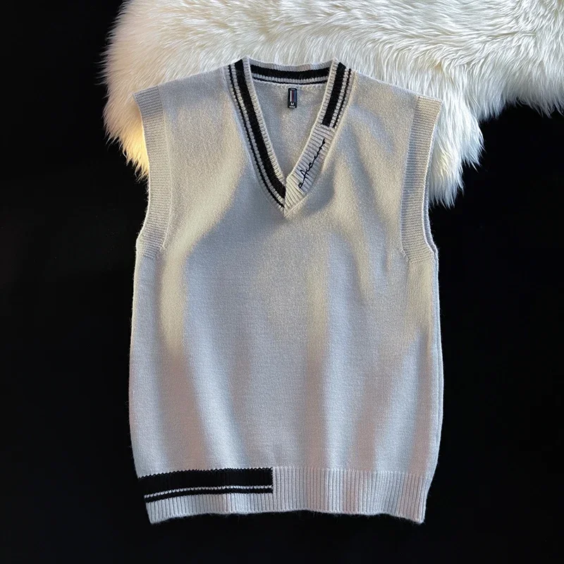 Men High-quality V-neck Sleeveless Knitted Sweater Vest With Color ...