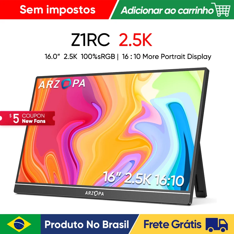 produto-no-brasil-ARZOPA-16-polegadas-2K-Monitor-Port-til-16-10-Tela ...
