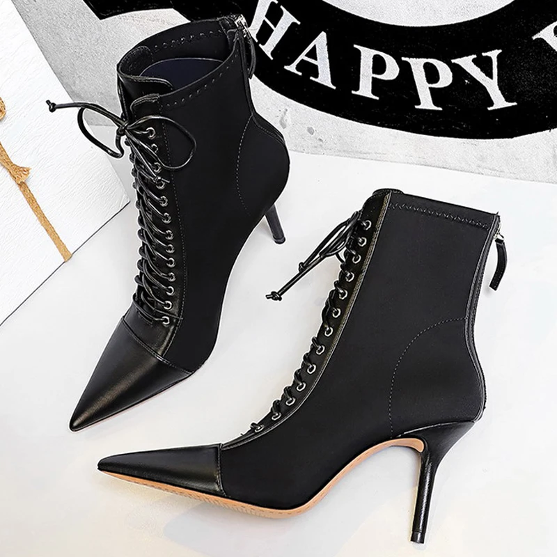 Bigtree Bottes pointues à bretelles croisées pour femmes, bottes de ...