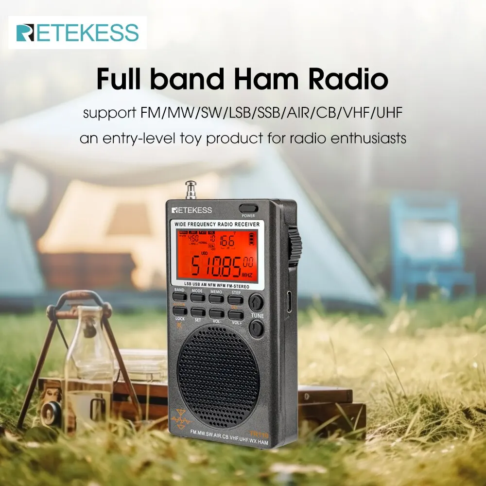 Retekess TR110 Portable SSB Shortwave Radio FM MW SW LSB AIR CB VHF UHF ...