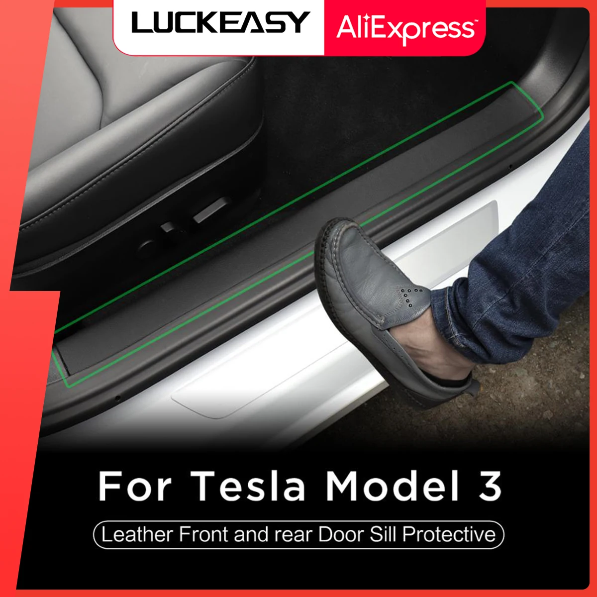 Luceasy For Tesla Model 3 Car Leather Front And Rear Door Sill ...