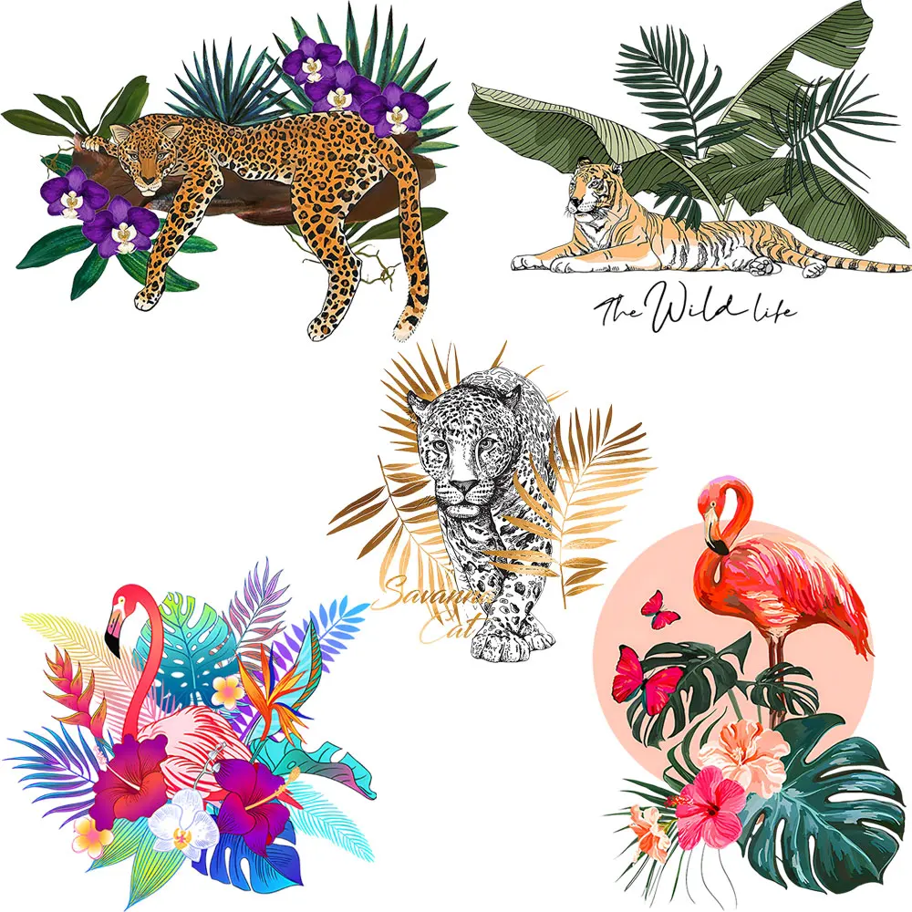 Tiger-Flamingo-Iron-On-Transfer-For-Clothing-Stickers-Iron-On-Patches ...