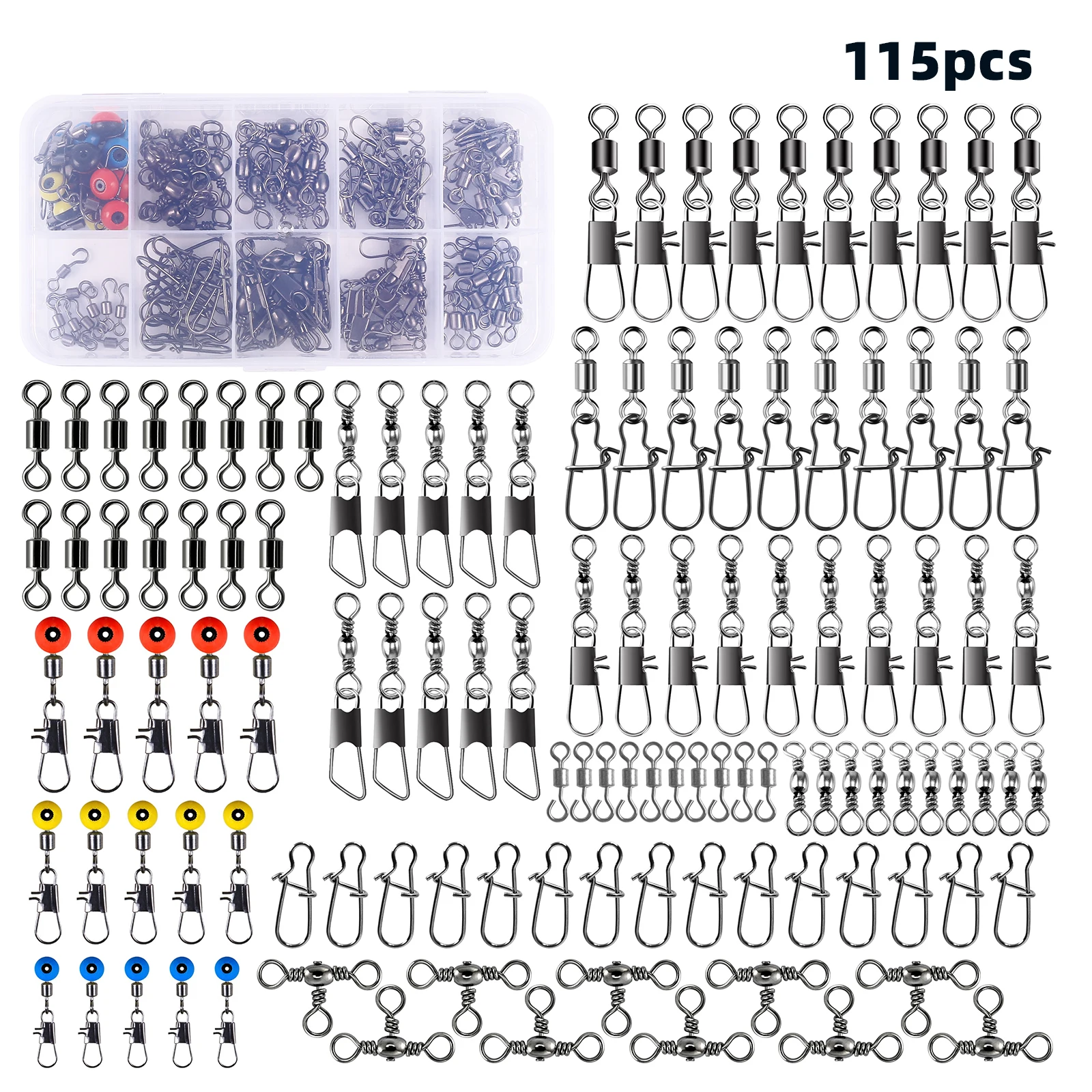 Box-of-115-Fishing-Connector-Swivels-Boxed-Pins-Center-Pass-Swivels-Sea ...