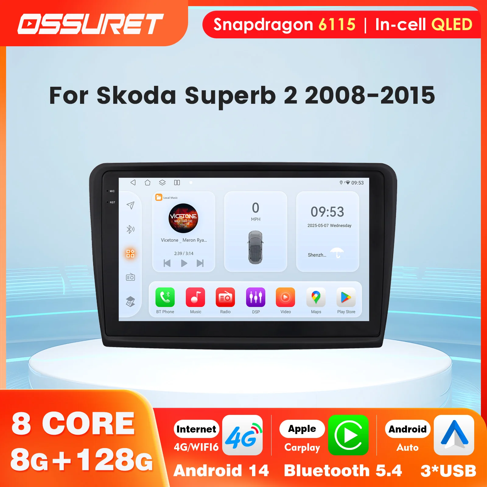 Android 14 Auto Radio for Skoda Superb 2 2008 - 2015 Car Multimedia ...