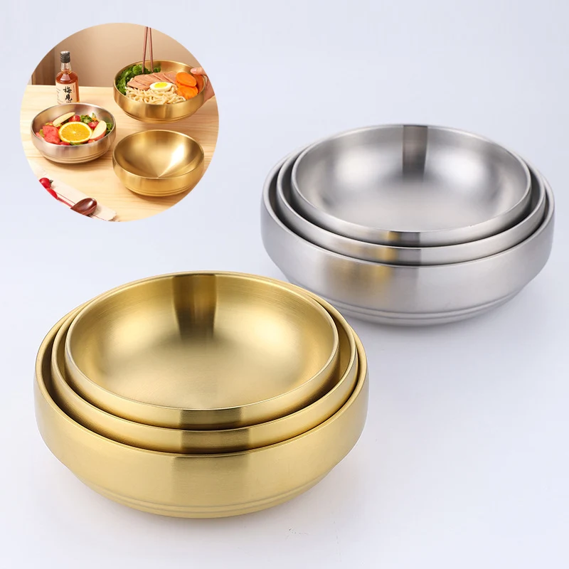 Korean Style 304 Stainless Steel Double Layer Cold Noodle Bowl Gold ...