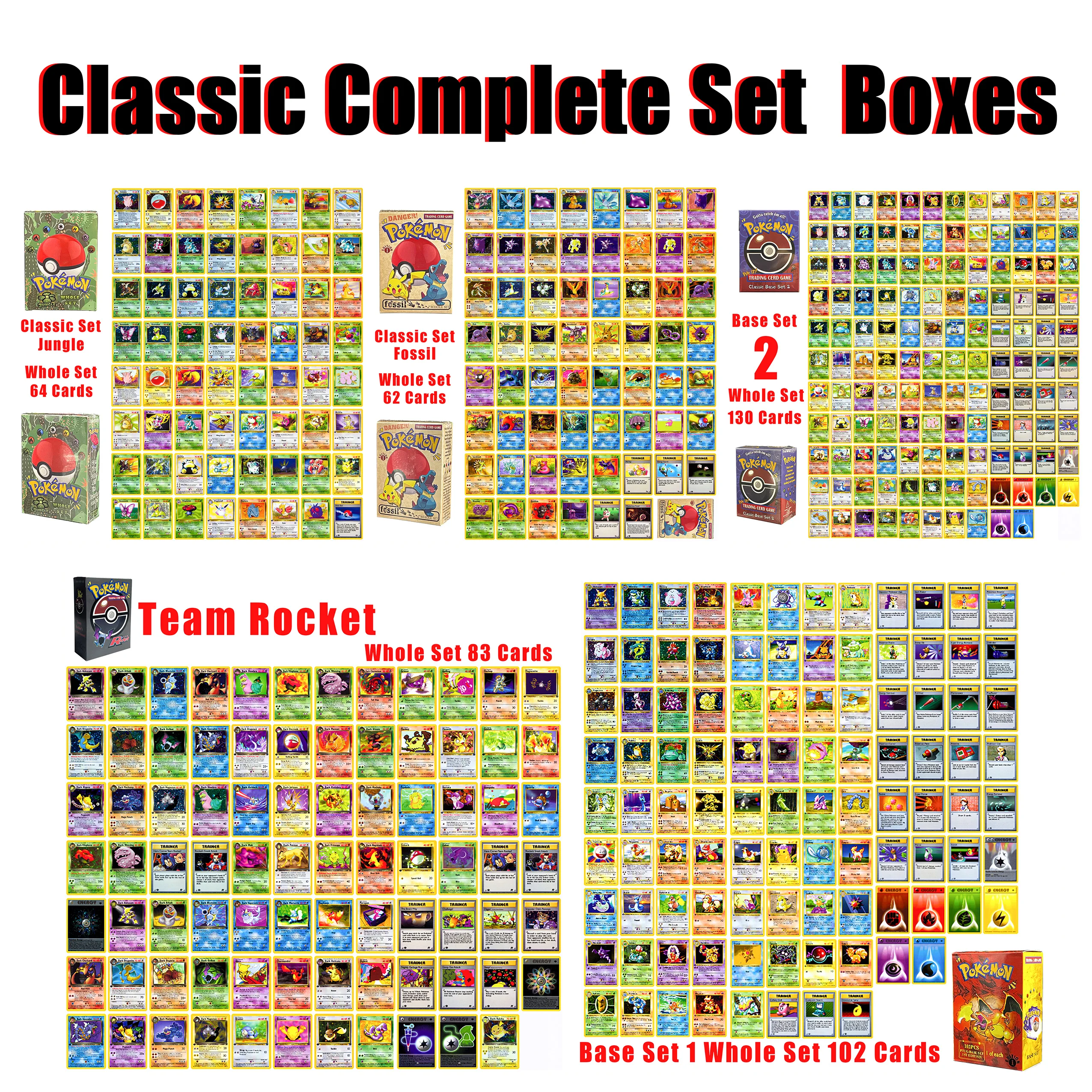 PKM Card PTCG Vintage Complete Sets Jungle/Fossil/Base Set/Team-Rocket ...