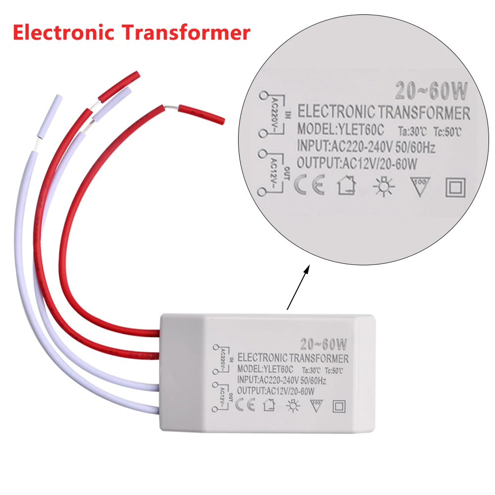 AC220V To AC12V 20-60W Electronic Transformer Adapter Voltage Converter ...