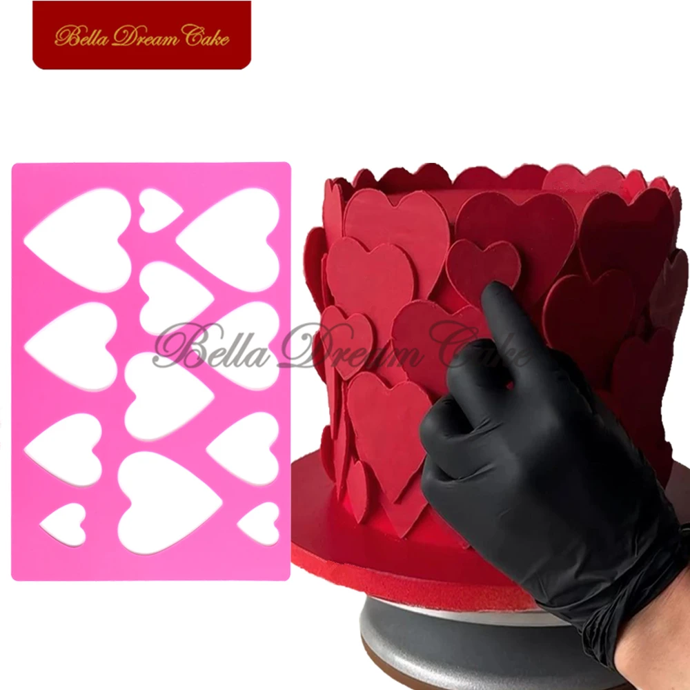 Mixed Size Love Heart Silicone Chablon Tuile Stencil Valentine's Day ...