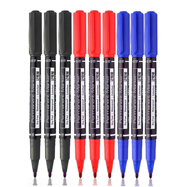9pcs/Set Twin Tip Permanent Markers, Black, Red,Blue Ink, 0.5mm-1mm ...