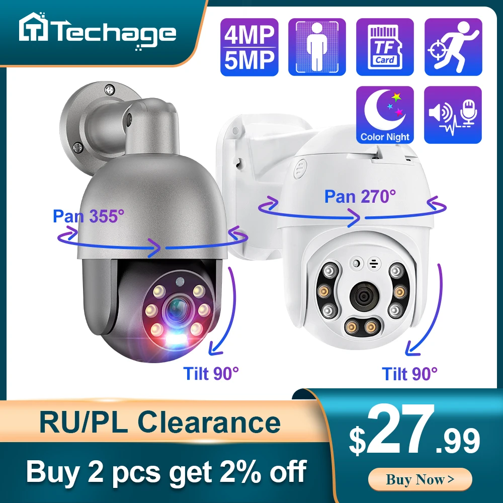 Techage 5mp Security Poe Ip Camera 1080p Ptz Dome Video Camera Outdoor ...