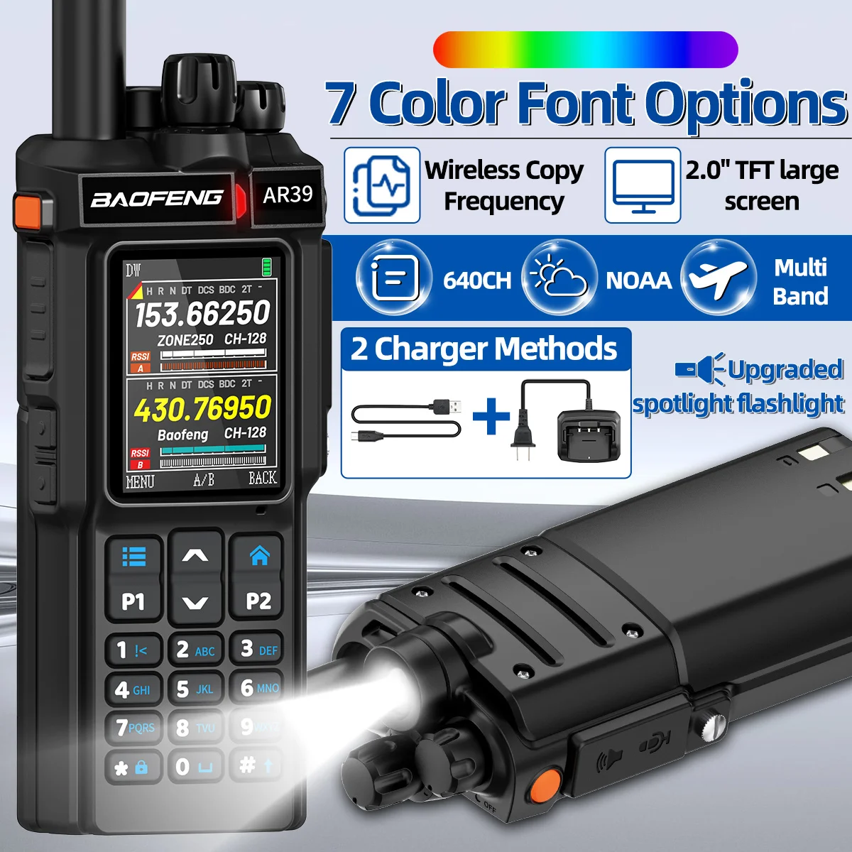 BAOFENG AR-39 Walkie Talkie Multi Band Wireless Copy Frequency 7 Color ...