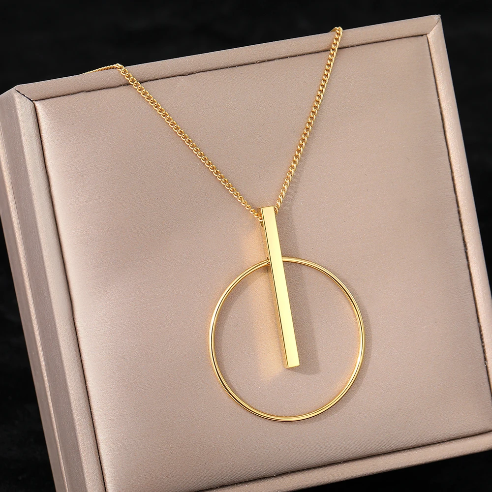 Stainless-Steel-Necklaces-Minimalist-Circle-Sticks-Pendants-Popular ...
