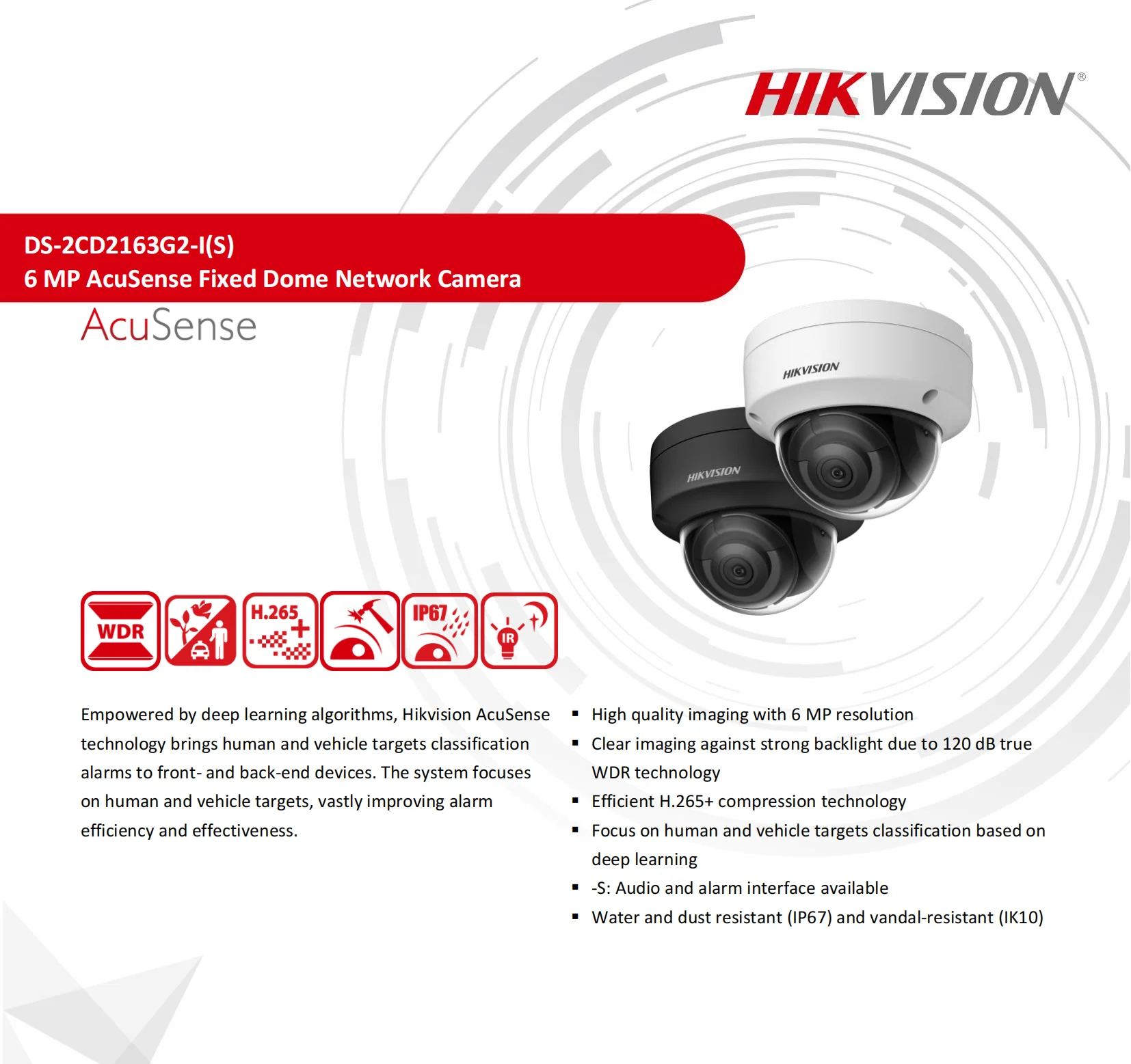 Hikvision – caméra de surveillance dôme IP H.265 AcuSense, dispositif ...