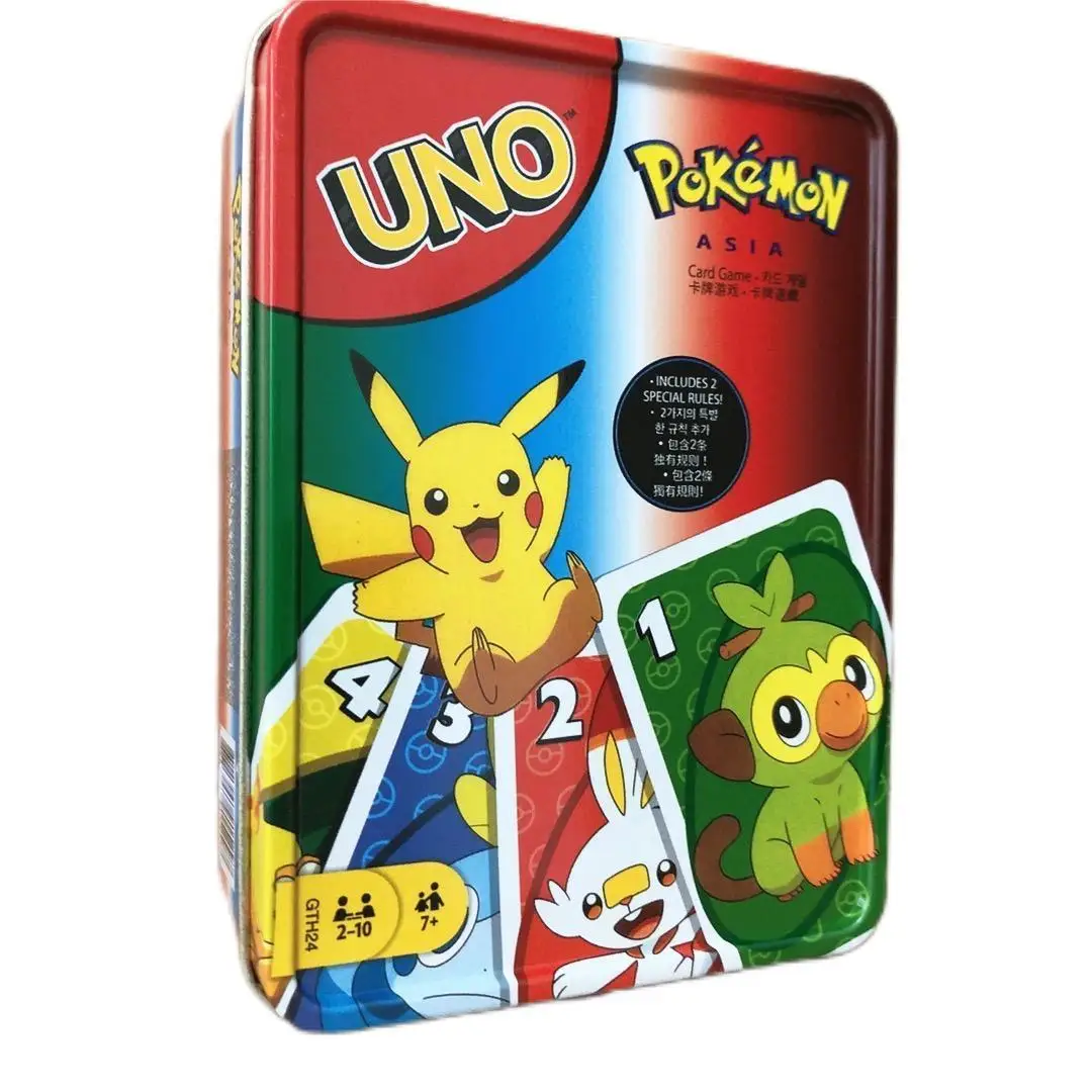 Pok-mon-UNO-Co-Branded-Cards-in-Tin-Box-Jogando-Cartas-Party-Board ...