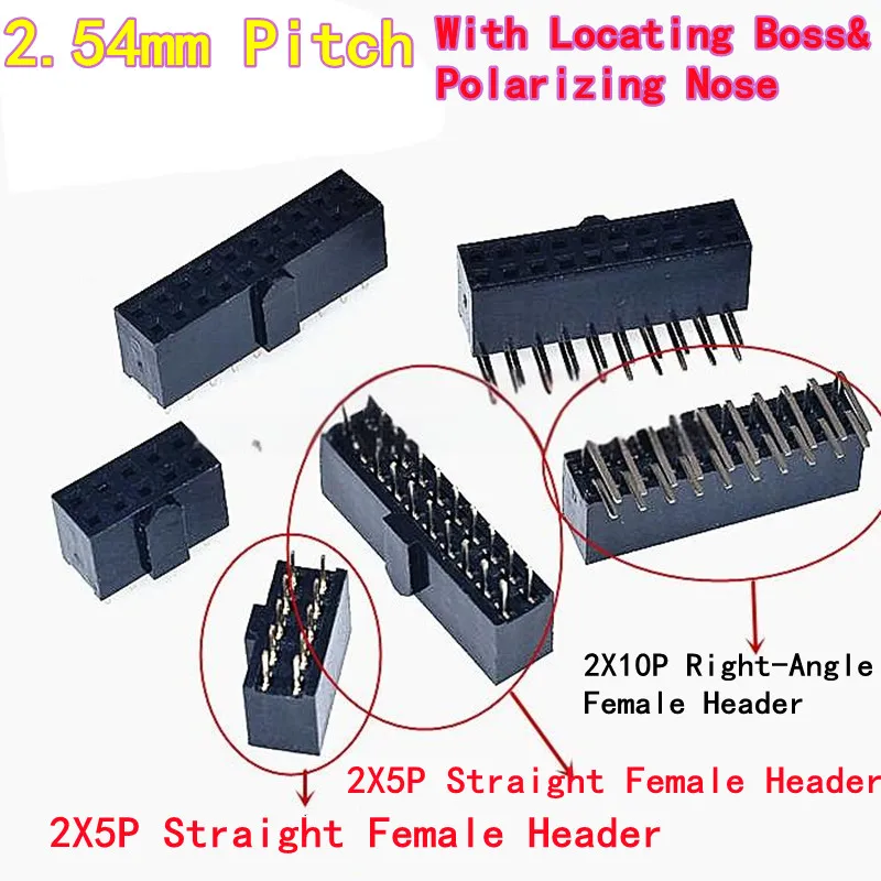 10PCS 2.54mm Pitch Dual-Row Female Header with Locating Boss Polarizing ...