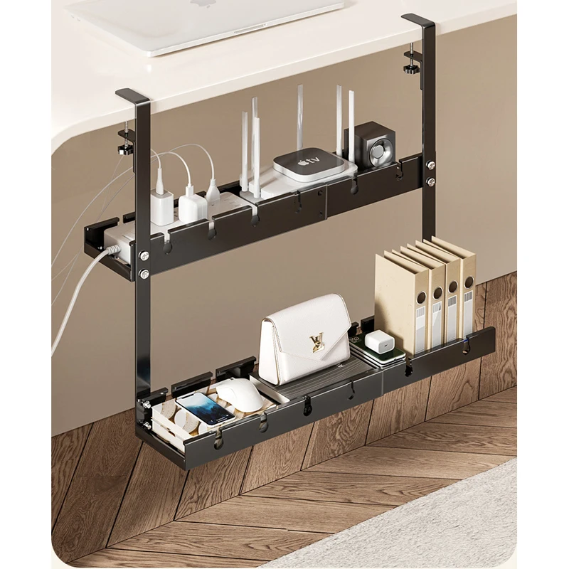 KW-2-31-55cm-under-desk-Adjustable-plug-in-storage-rack-double-shelf ...