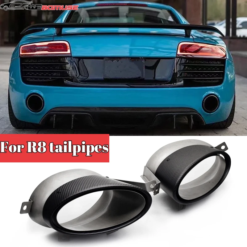 1-Pair-Oval-Carbon-Fiber-Exhaust-Tip-For-Audi-R8-V10-2010-to-2015 ...