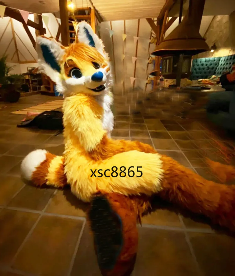 Long-Fur-Husky-Dog-Fox-Mascot-Costume-Fursuit-Halloween-Furry-Suit ...