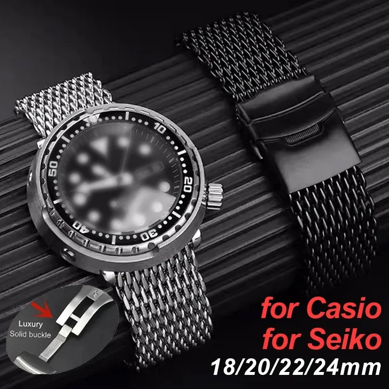 Stainless Steel Bracelet for Seiko Shark Mesh Luxury Milanese Watchband ...