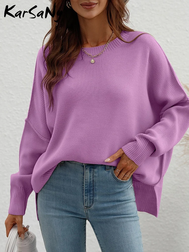 Purple Women Knitted Sweater | Purple Sweaters Pullover | Oversize Knit ...