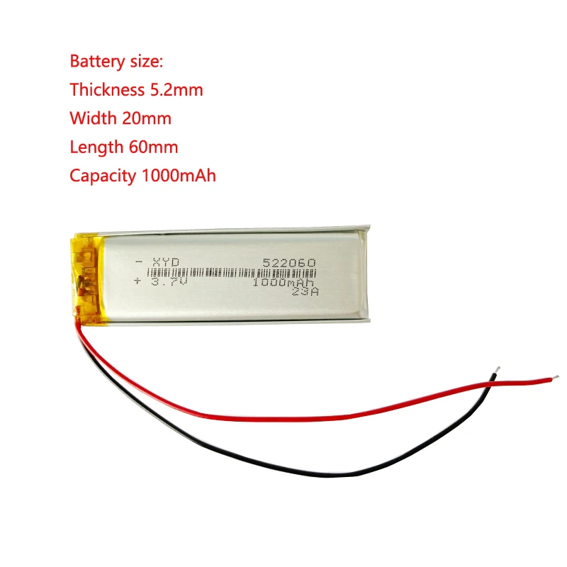 Li-Ion-Lipo-522060-Lithium-Polymer-Battery-3-7v-1000mah-For-Tire ...