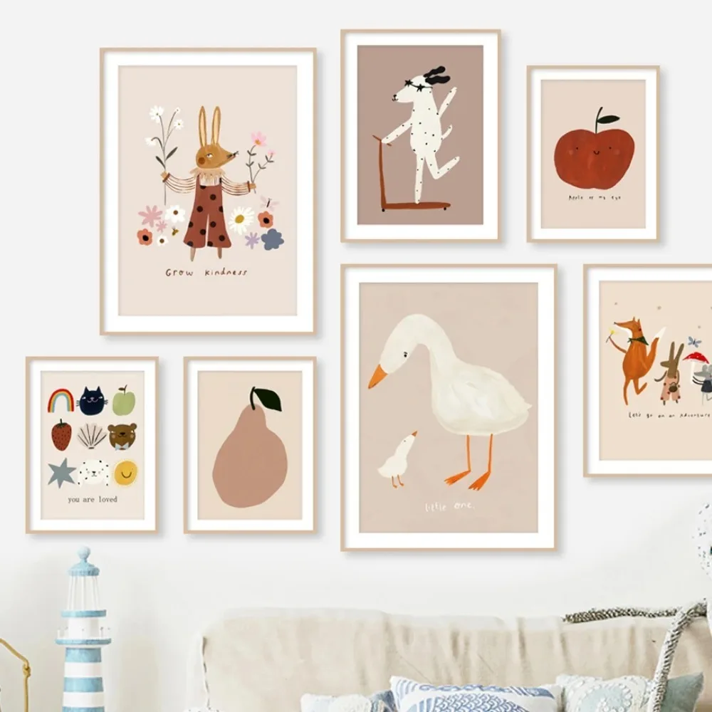 Dog-Goose-Rabbit-Bear-Fox-Mouse-Wildflower-Cartoon-Poster-Wall-Art ...