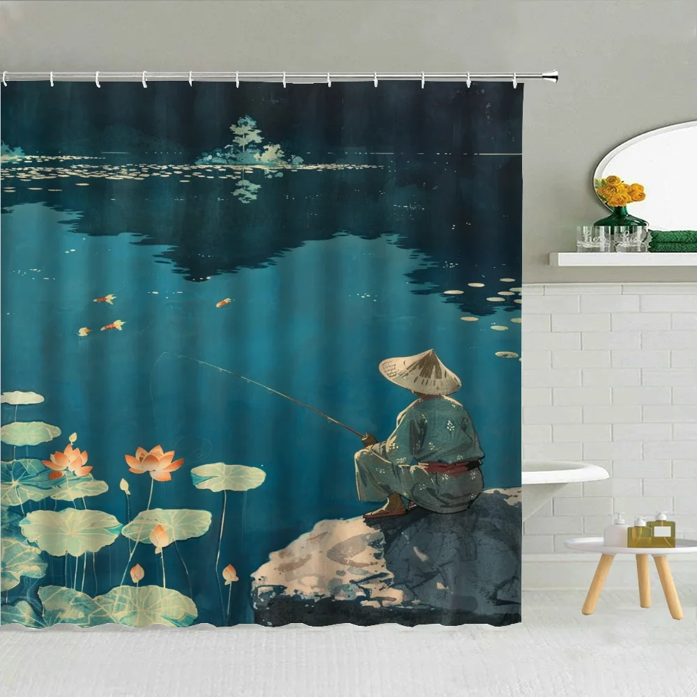 Fishing-Bath-Curtain-for-Shower-Bathroom-Accessories-Folding-Partition ...