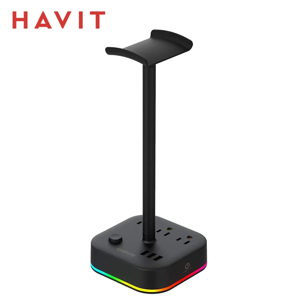 HAVIT RGB Headset Stand with 3 USB Charging Ports and 3 Power Outlets 2 ...