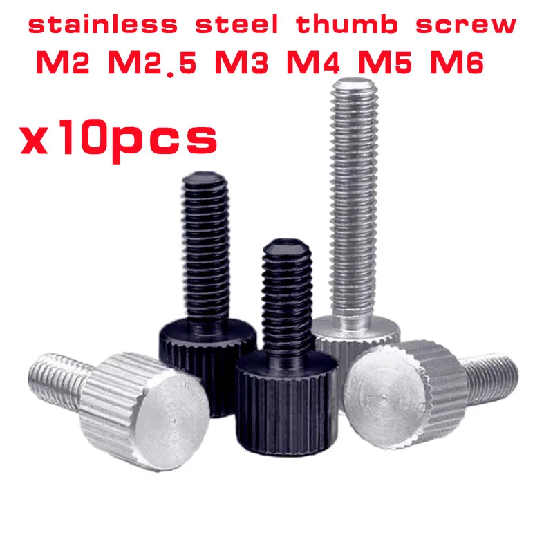 10pcs M2 M2.5 M3 M4 M5 M6*6/8/10/12/15/20/25/30 Stainless Steel With Black Small Flat Knurled ...