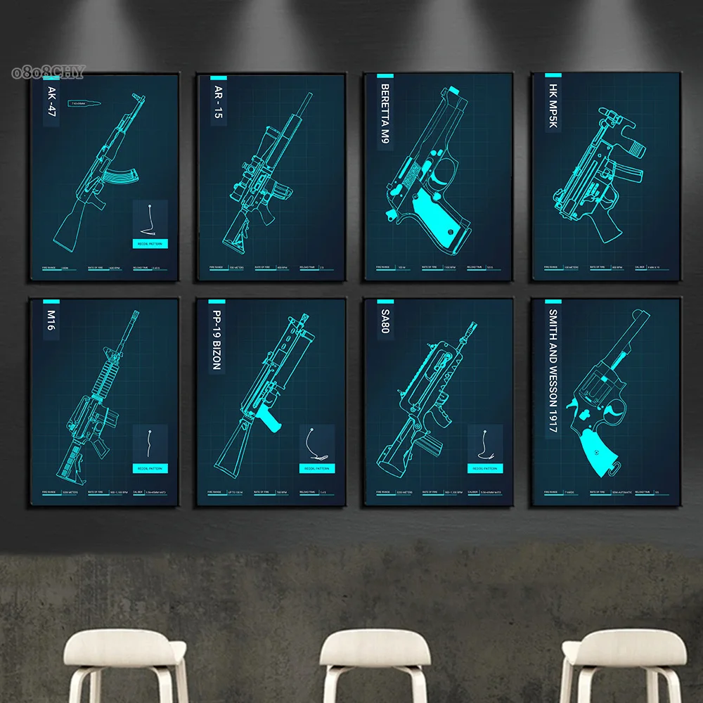 Abstract-Gun-Blueprint-Wall-Art-Pictures-AK47-Gun-Blueprint-Posters ...