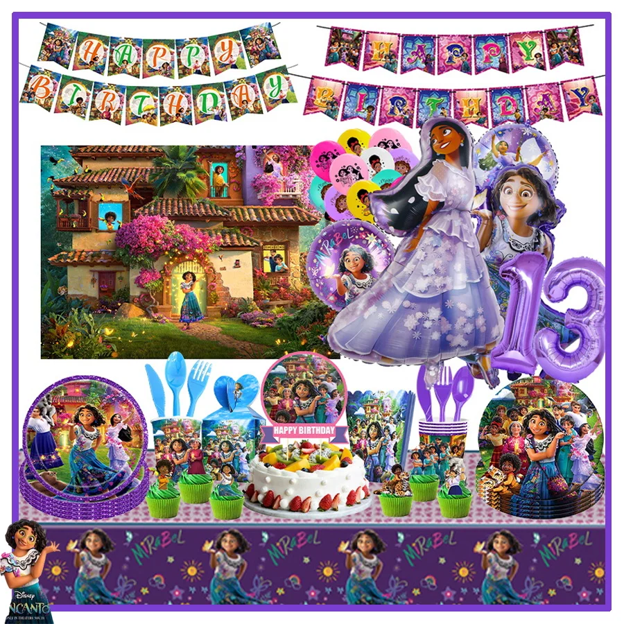 Decoración de fiesta de cumpleaños de Encanto de Disney, globos de princesa Elizabeth, vajilla ...