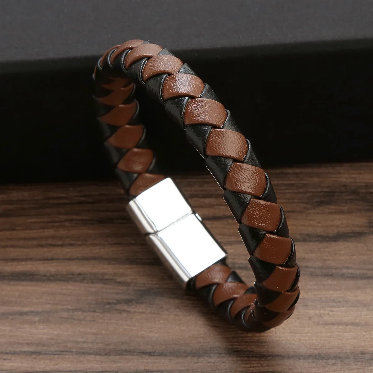 Punk Men Black/Brown Leather Braided Bracelet For Men Hand-Woven ...