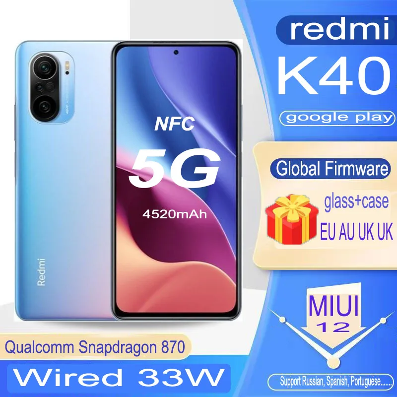 Versão global redmi k40 nfc smartphone snapdragon 870 6.67 "120hz e4 amoled display 48mp 33w ...
