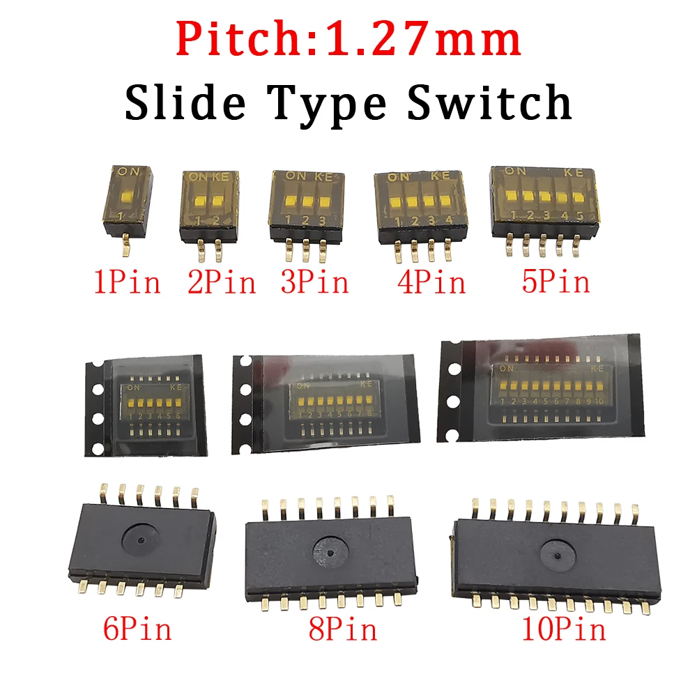 100Pcs/Lot SMD SMT Pitch 1.27mm Toggle Switch Dial Switch 1/2/3/4/5/6/8/10Pin Position Way Slide ...