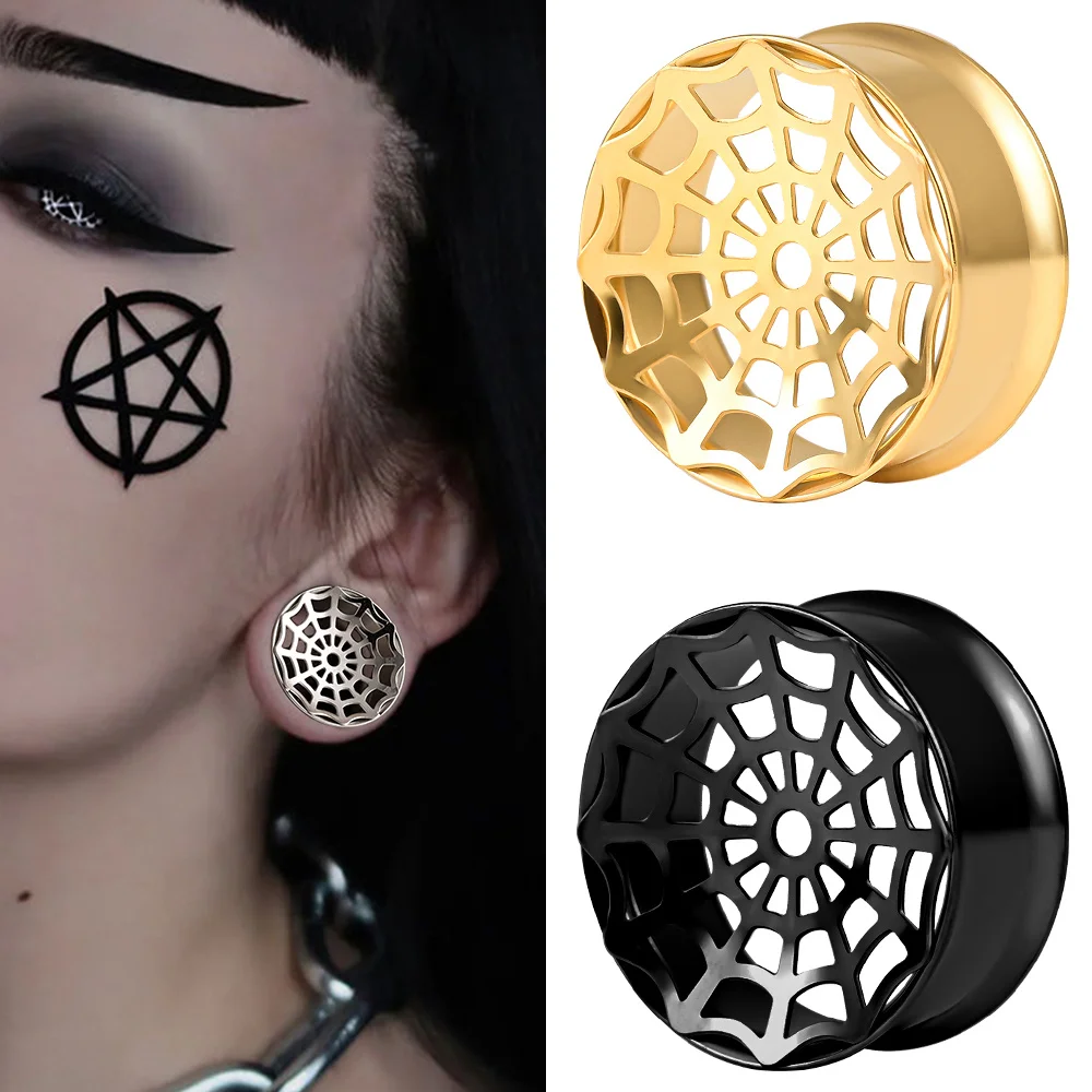 Doearko-2PCS-Hypoallergenic-Stainless-Steel-Cobweb-Plugs-Ear-Gauges ...