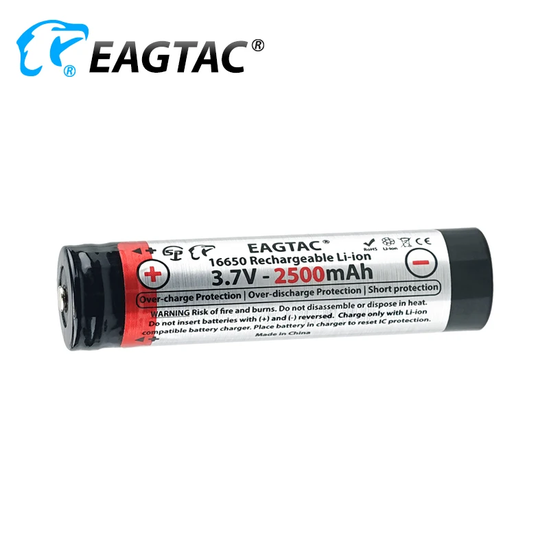 Batería con protección EAGTAC 16650 3,7 V 2500mAh (descarga de 10A ...