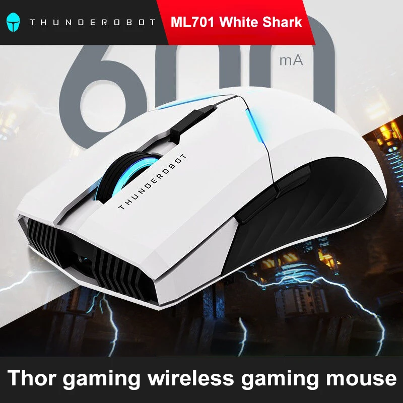 Thunderobot ml701 tubarão branco duplo modo mouse sem fio com fio jogos computador especial ...