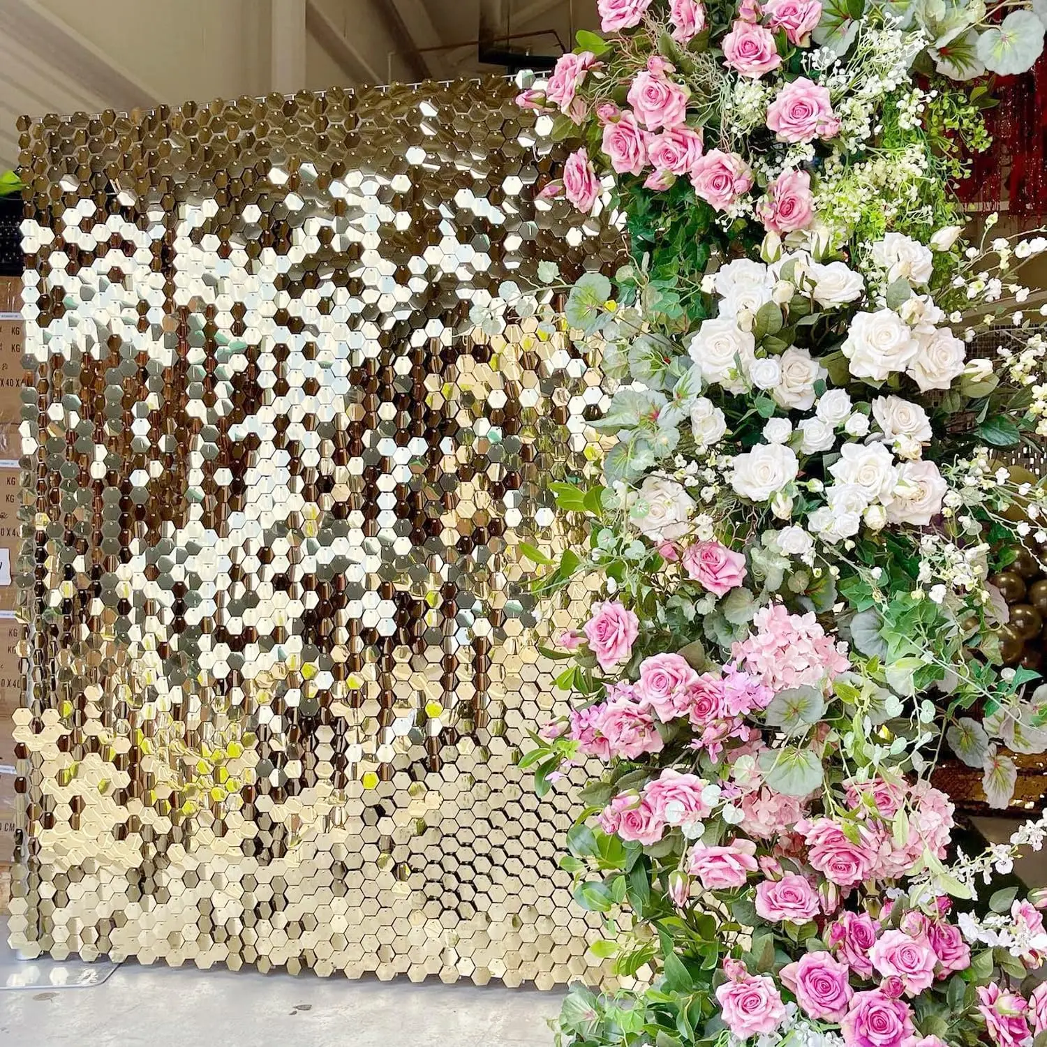 24Pcs Hexagon Shimmer Wall Backdrop, Sequin Shimmer Backdrop Panel ...