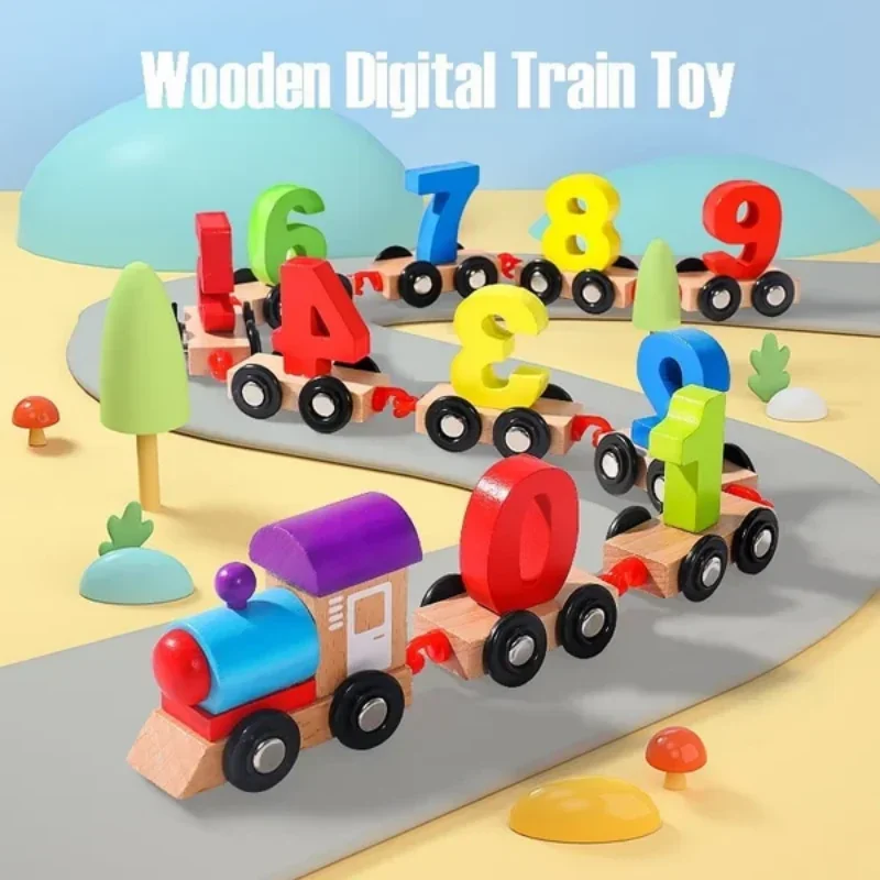 Preschool-Education-Wooden-Train-Toy-Children-s-12-Sections-Magnetic ...